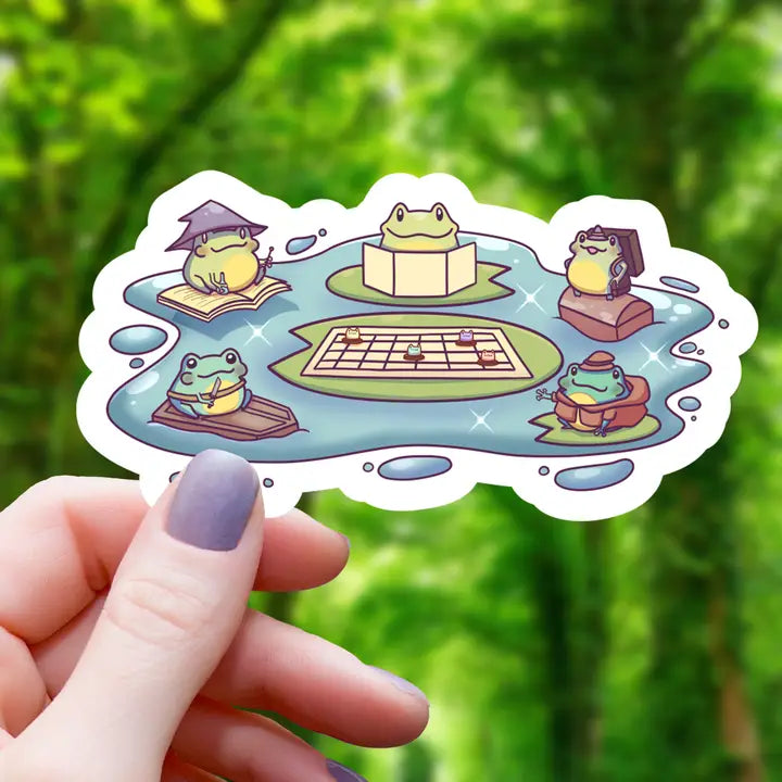 FROGS PLAYING RPG IN POND STICKER – Games and Stuff