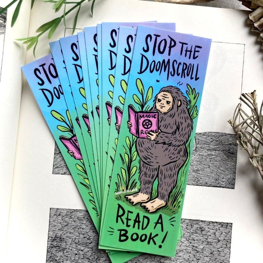 STOP THE DOOMSCROLL BIGFOOT BOOKMARK – Games and Stuff
