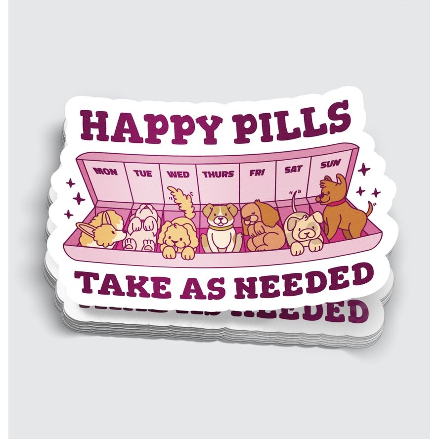 DOG HAPPY PILLS STICKER – Games and Stuff