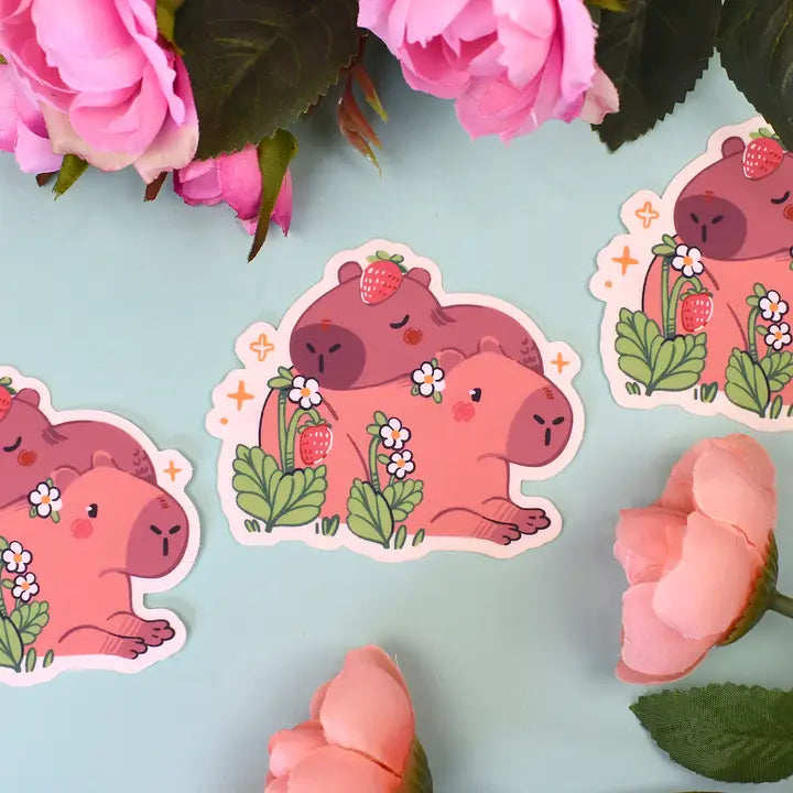 STRAWBERRY CAPYBARA STICKER – Games and Stuff