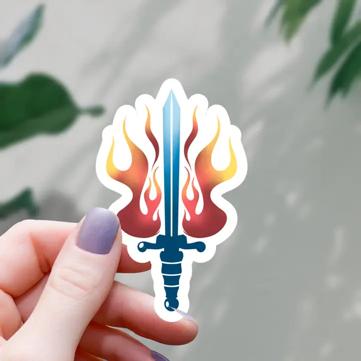 FLAMING SWORD RPG STICKER – Games and Stuff