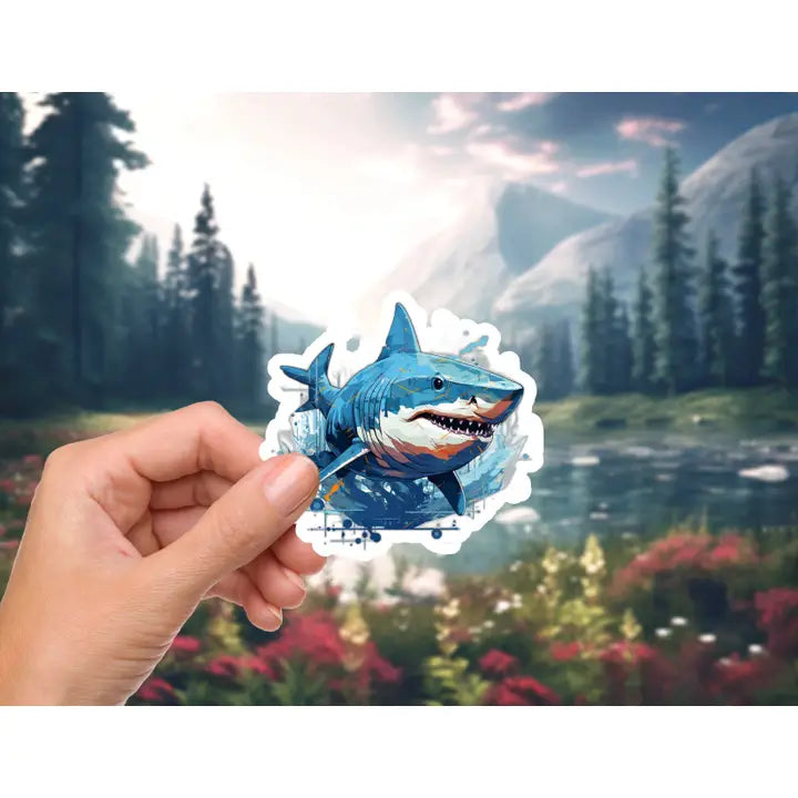 BLUE SHARK STICKER – Games and Stuff
