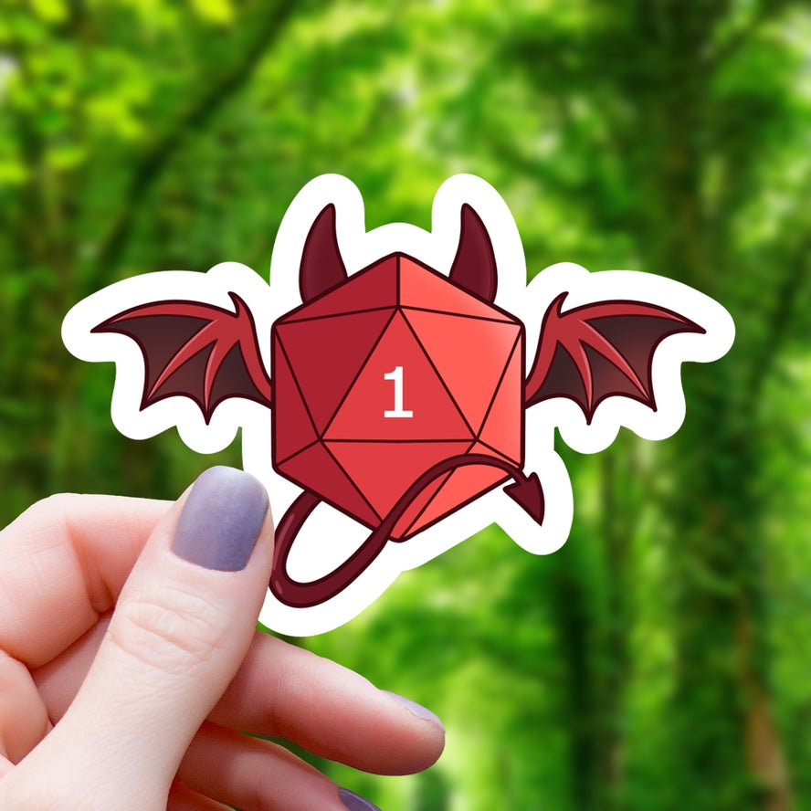 CRITICAL FAIL DEVIL D20 STICKER – Games and Stuff