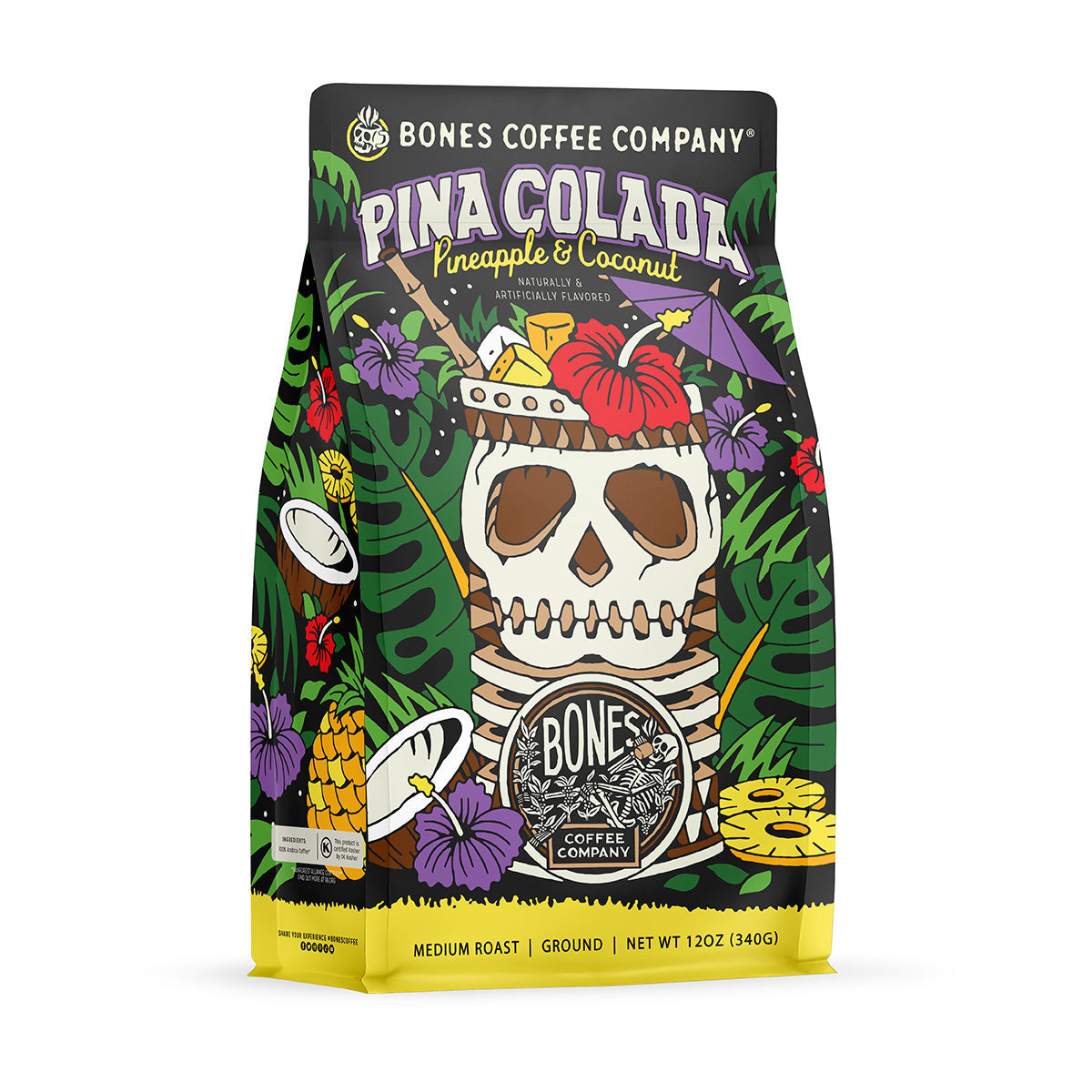 BONES COFFEE PINA COLADA 12OZ GROUND COFFEE – Games and Stuff